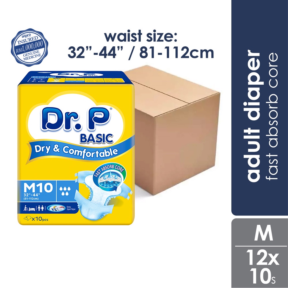 Dr. P Basic Adult Diaper- Size M (10s x 12 Packs) | Shopee Malaysia
