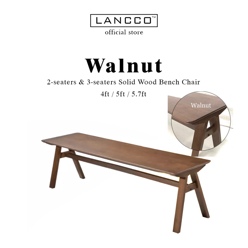 LANCCO Walnut 2-seaters & 3-seaters Solid Wood Bench Chair Kerusi | Shopee Malaysia