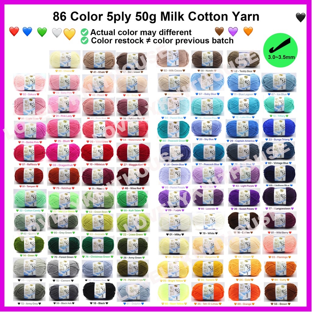 86 Color 5ply Milk Cotton Yarn 50g Knitting Yarn Soft Yarn Crochet Yarn ...