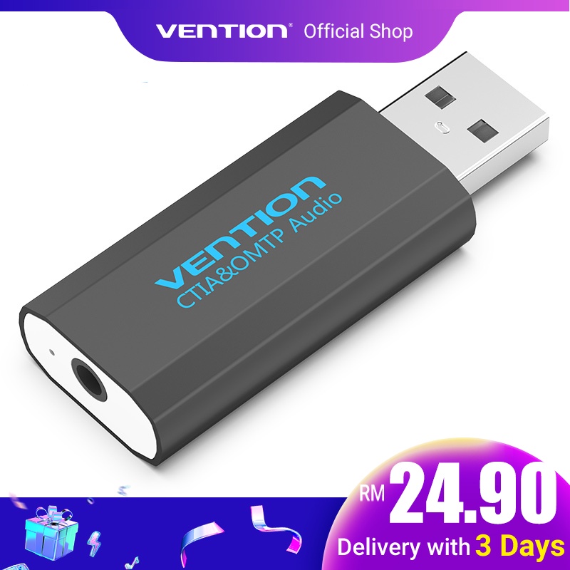 Vention USB Sound Card 2-in-1 External USB Audio Adapter with 3.5mm Aux ...