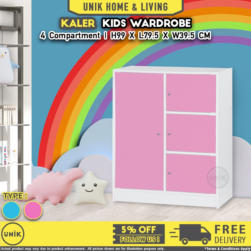 [UNIK] Kaler Children Kids Wardrobe with 4 Compartments Hanging Rail ...