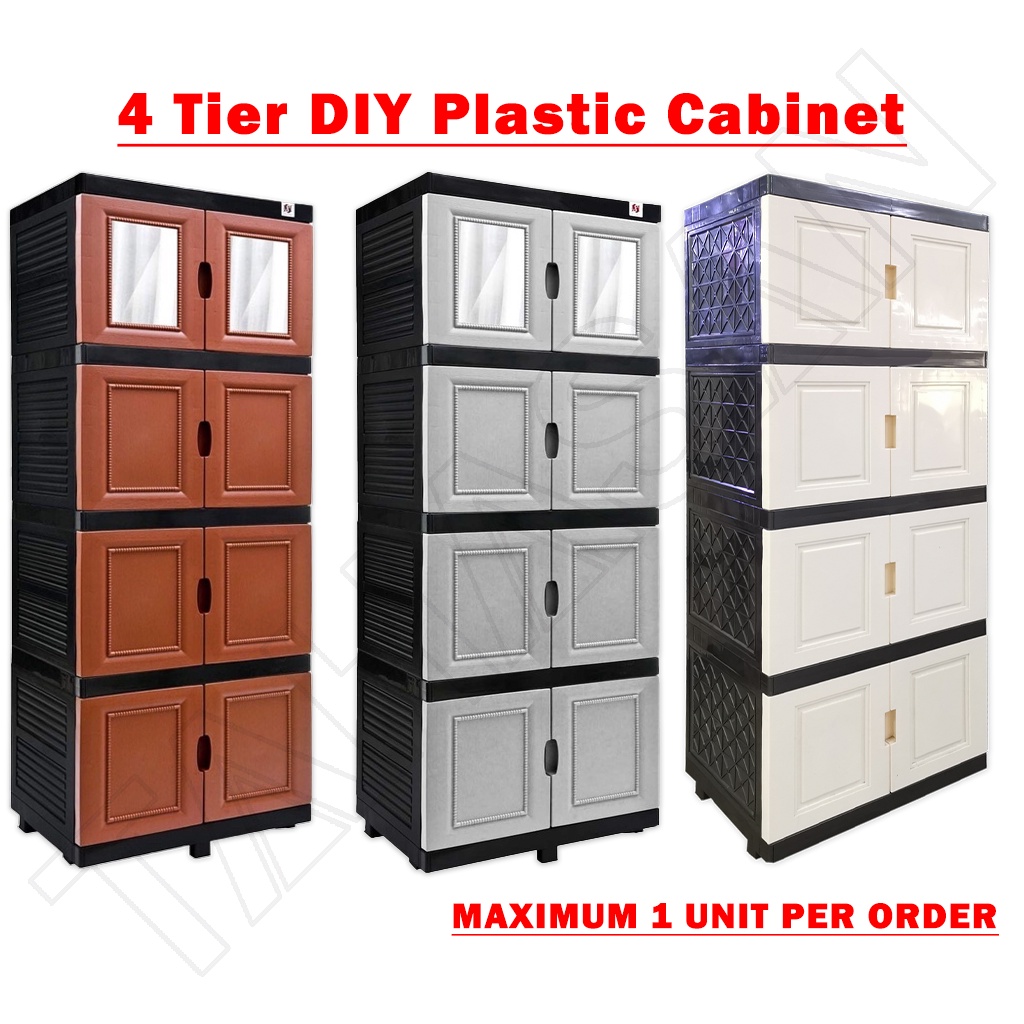 4 Tier DIY Plastic Cabinet Almari Baju Almari Plastik Serbaguna Storage ...