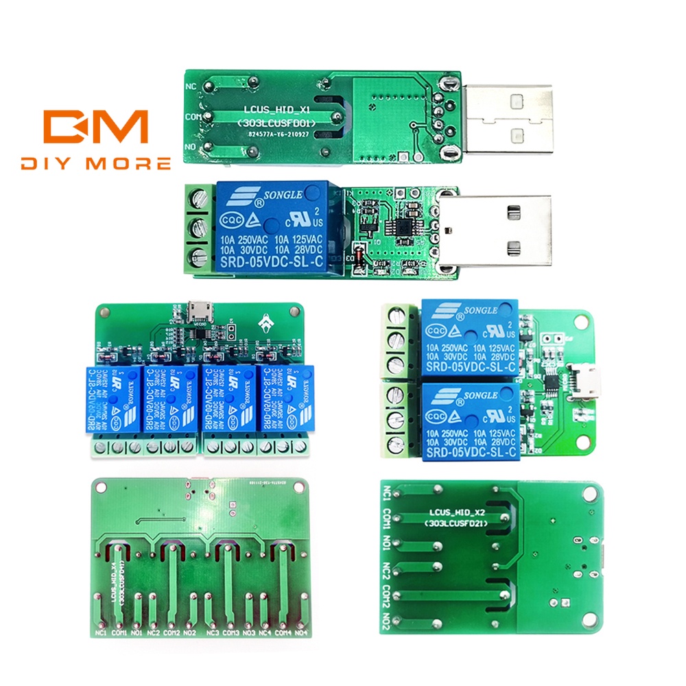 DIYMORE 5V 1/2/4 Channel Relay Module HID Drive-free Micro USB 10A ...