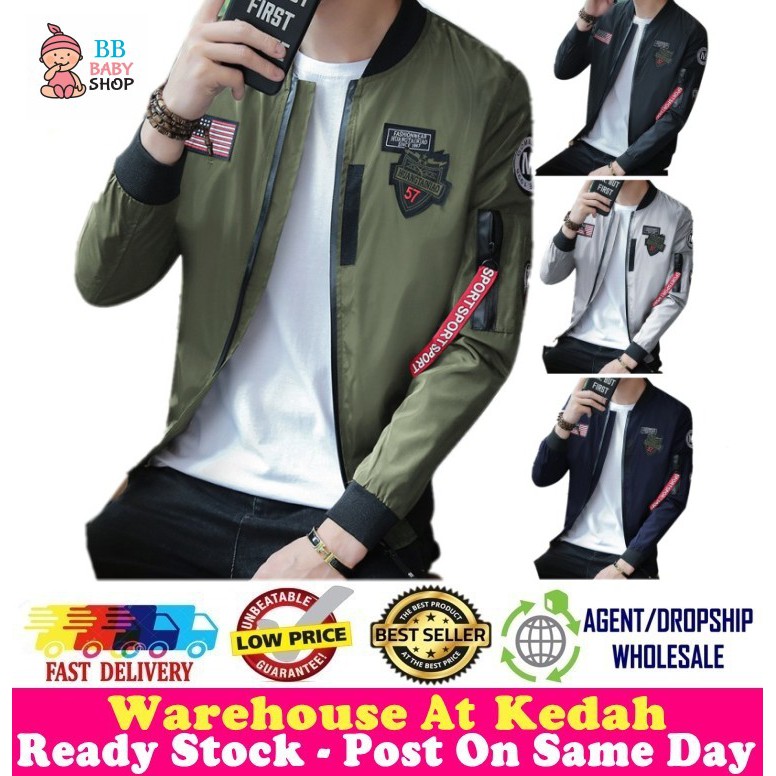 Men Bomber Jacket Korean Style Men Slim Fit Badge Designs Bomber Jacket ...