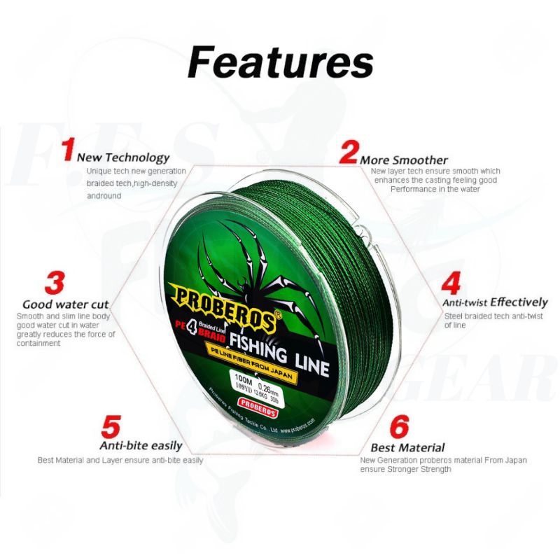 KFT Proberos Braided Fishing Line PE 100M x4 Tali Pancing Benang ...