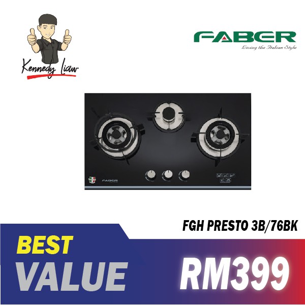 Faber 3 burners built in glass hob fgh presto 3b/76bk | BeeCost