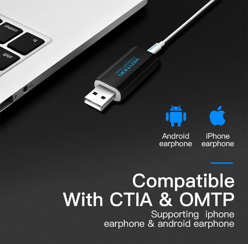Vention USB Sound Card 2-in-1 External USB Audio Adapter with 3.5mm Aux ...