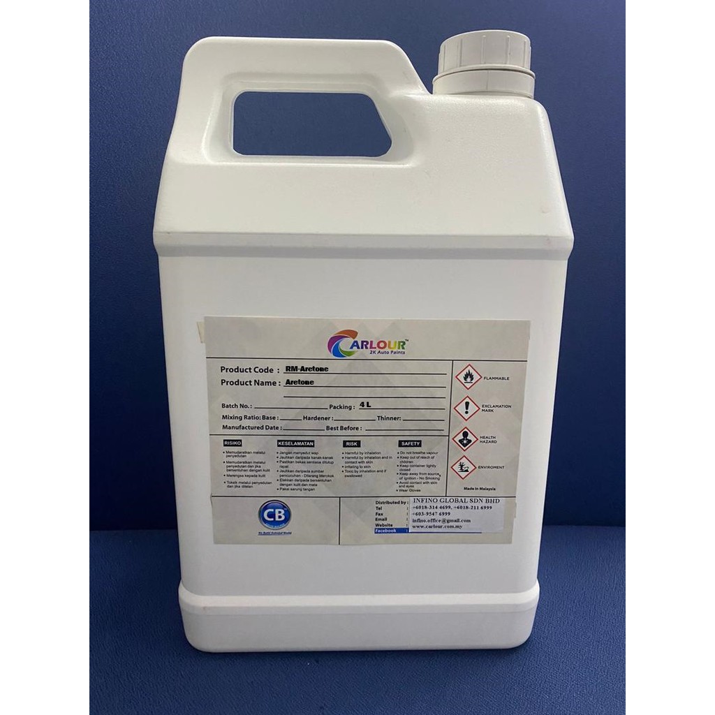 Acetone 99% purity Original Raw Solvent / 4 liter/ CARLOUR | Shopee ...