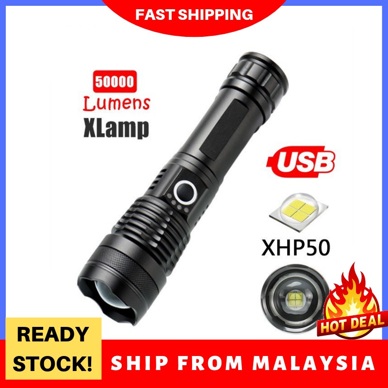 50000 lumens XLamp XHP50 most powerful flashlight usb Zoom led torch ...