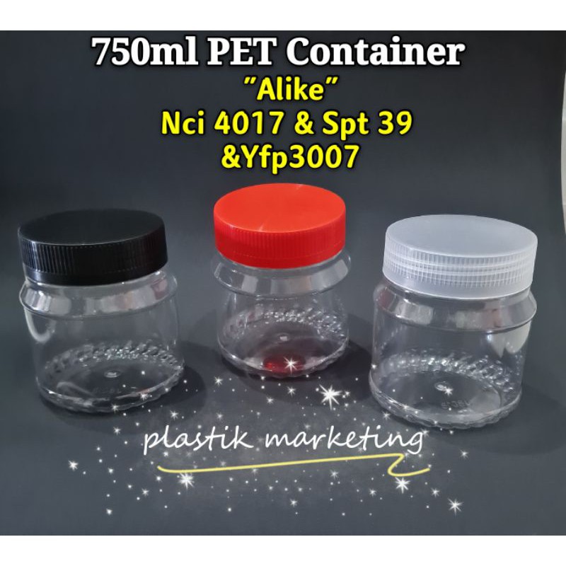Bekas makanan balang plastik pet container 750ml 40pcs / balang kuih ...