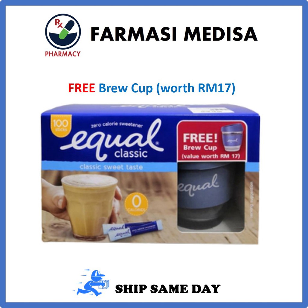 (SHIP SAME DAY) Equal Classic 100 sticks FREE Brew Cup zero calories ...