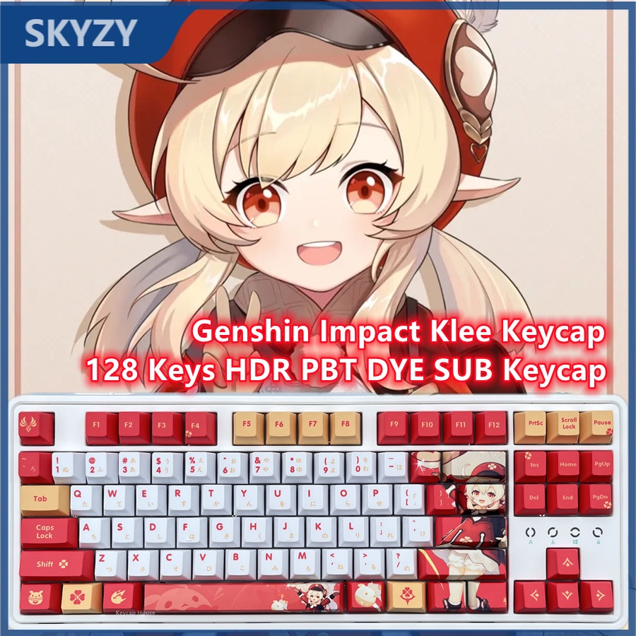 128 Keys Genshin Impact Klee Keycap Cherry Profile Anime PBT Dye Sub ...