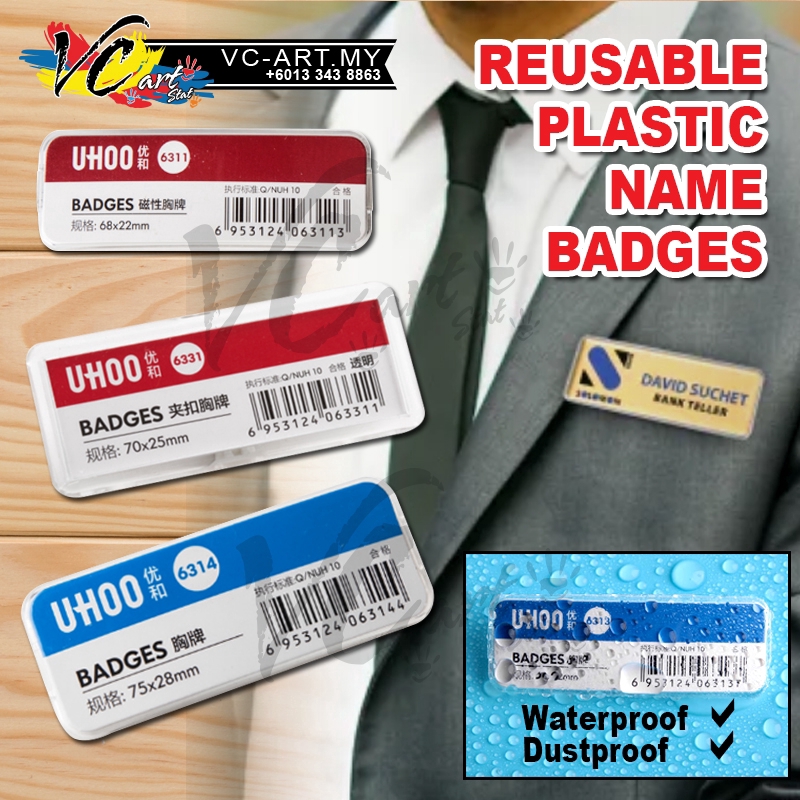 Reusable Plastic Name Tag / name badge / name pin - Waterproof | Shopee ...