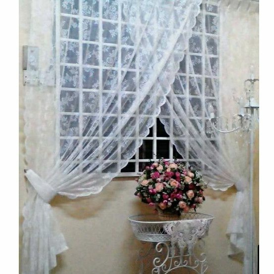 LANGSIR LACE CURTAIN(Ready Stock) Langsir Jarang Renda Bunga | Shopee ...