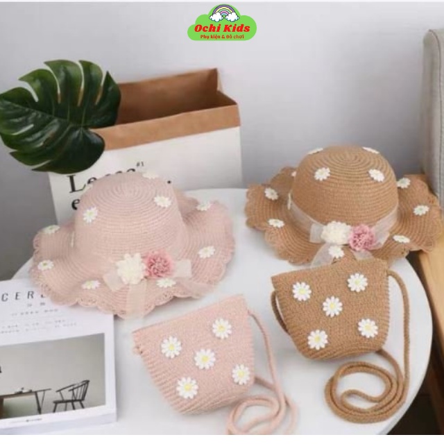 Papyrus Hat Set With Flower Decorated Cross-Bags For Girls, 2-9 Years ...