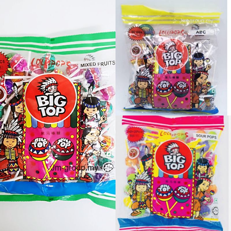 Big Top Mixed Fruits Lollipops 50 PCS (Fruit Mixed /ABC /Sour Pops) ( Ready Stock ) | Shopee ...