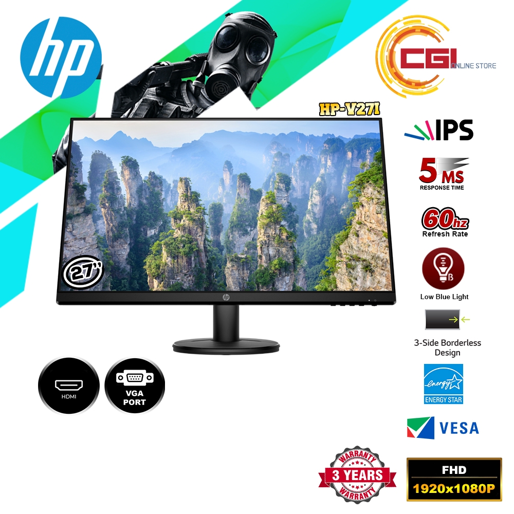 HP 27" V27i FHD IPS Borderless VGA HDMI Low Blue Light Monitor | Shopee ...