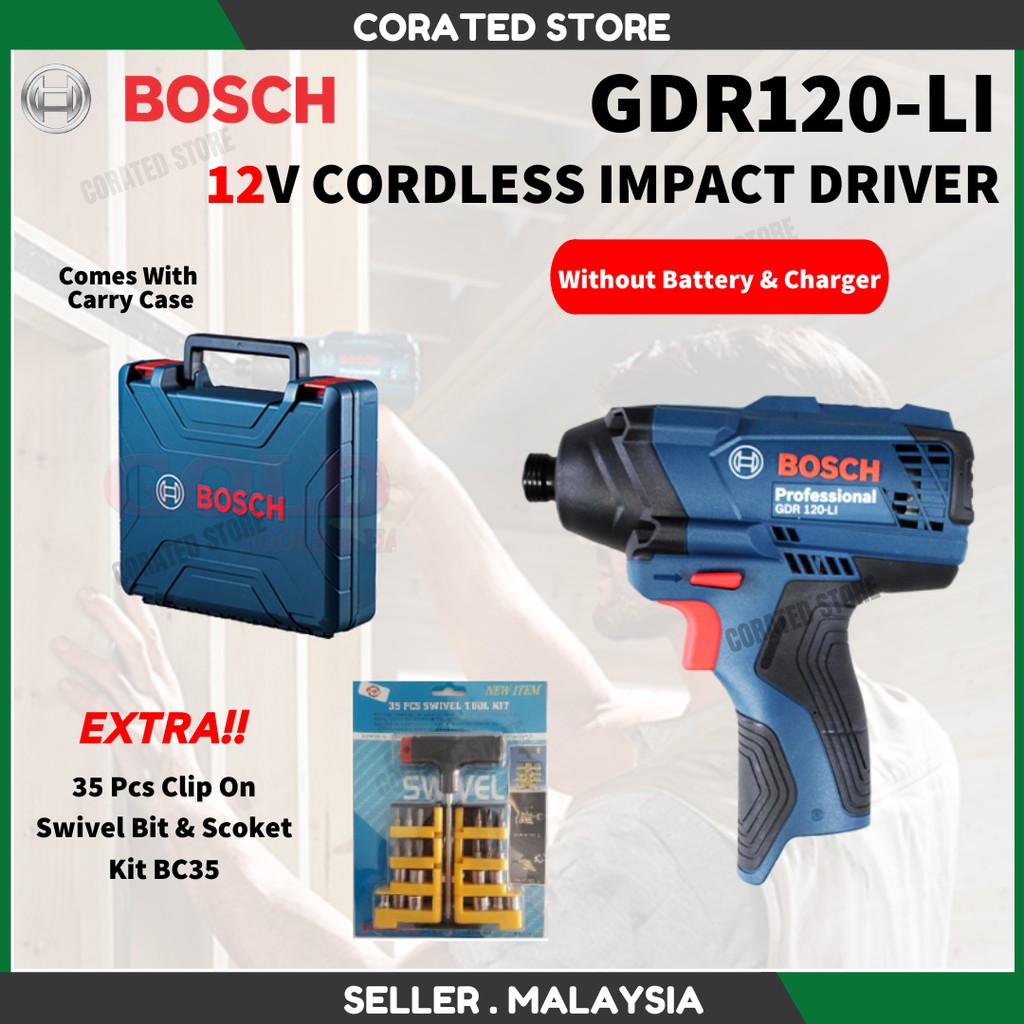 [CORATED] Bosch GDR120-LI Cordless Impact Driver (Solo) + 35Pcs Tools ...