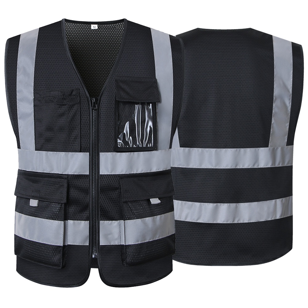 Mesh Black Safety Vest Reflective With Pockets And Zipper|High ...