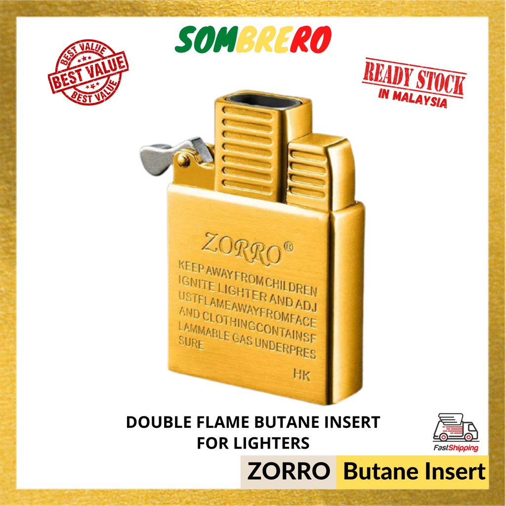 ZORRO Butane Insert Lighters Copper Finish Silver Finish Double Torch ...