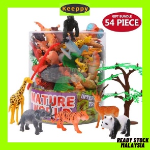 54 Pieces Mini Jungle Animal Toy Set Realistic Wild Animal Learning ...