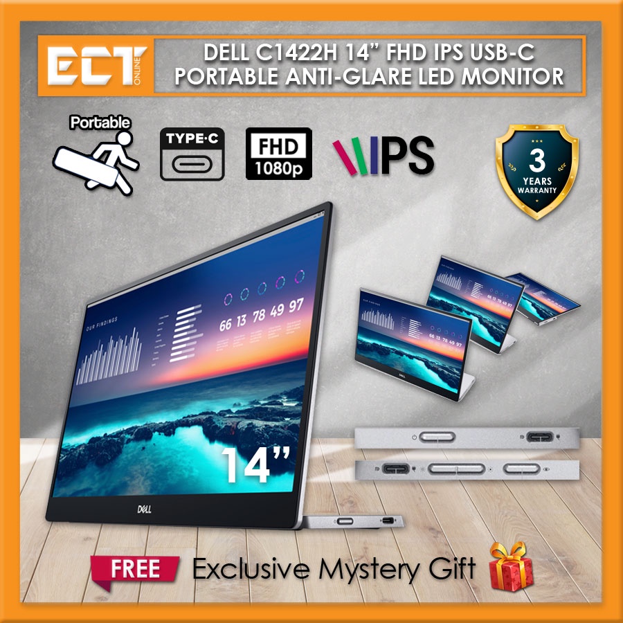 Dell C1422H 14" FHD IPS USB-C (1920x1080) 6MS Portable Anti-Glare LED ...