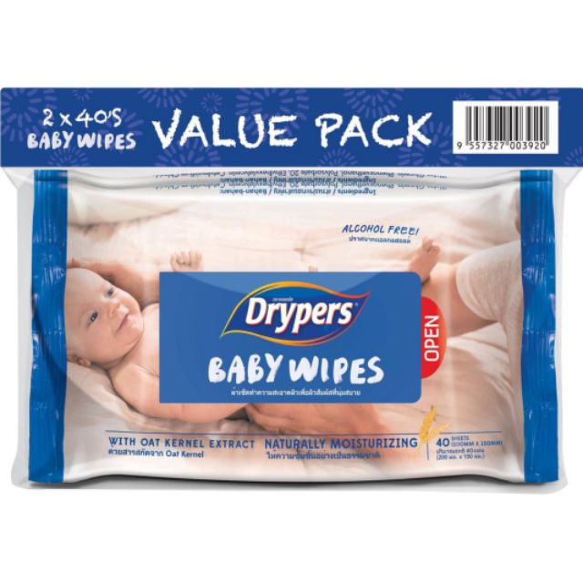 DRYPERS BABY WIPES WET TISSUE, TWIN PACKS (2 X 40s) | Shopee Malaysia