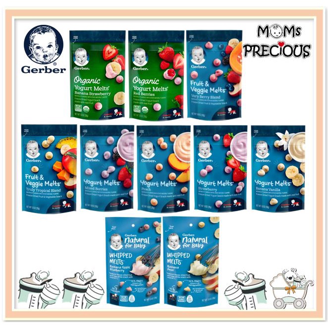 Gerber Yogurt Melts / Fruit & Veggie Metls Freeze-Dried Snack / Whipped ...