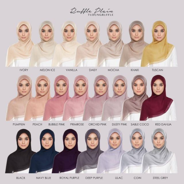 Tudungruffle Ruffle Plain (Bubble Pink/Royal Purple/Pale Blue) | Shopee ...