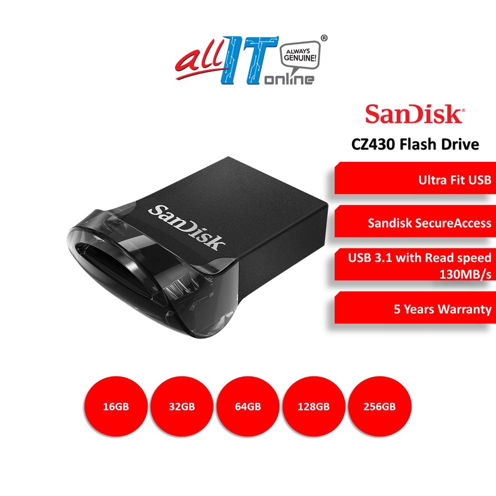 Sandisk CZ430 Ultra Fit USB 3.1 Flash Drive (16GB/32GB/64GB/128GB/256GB ...
