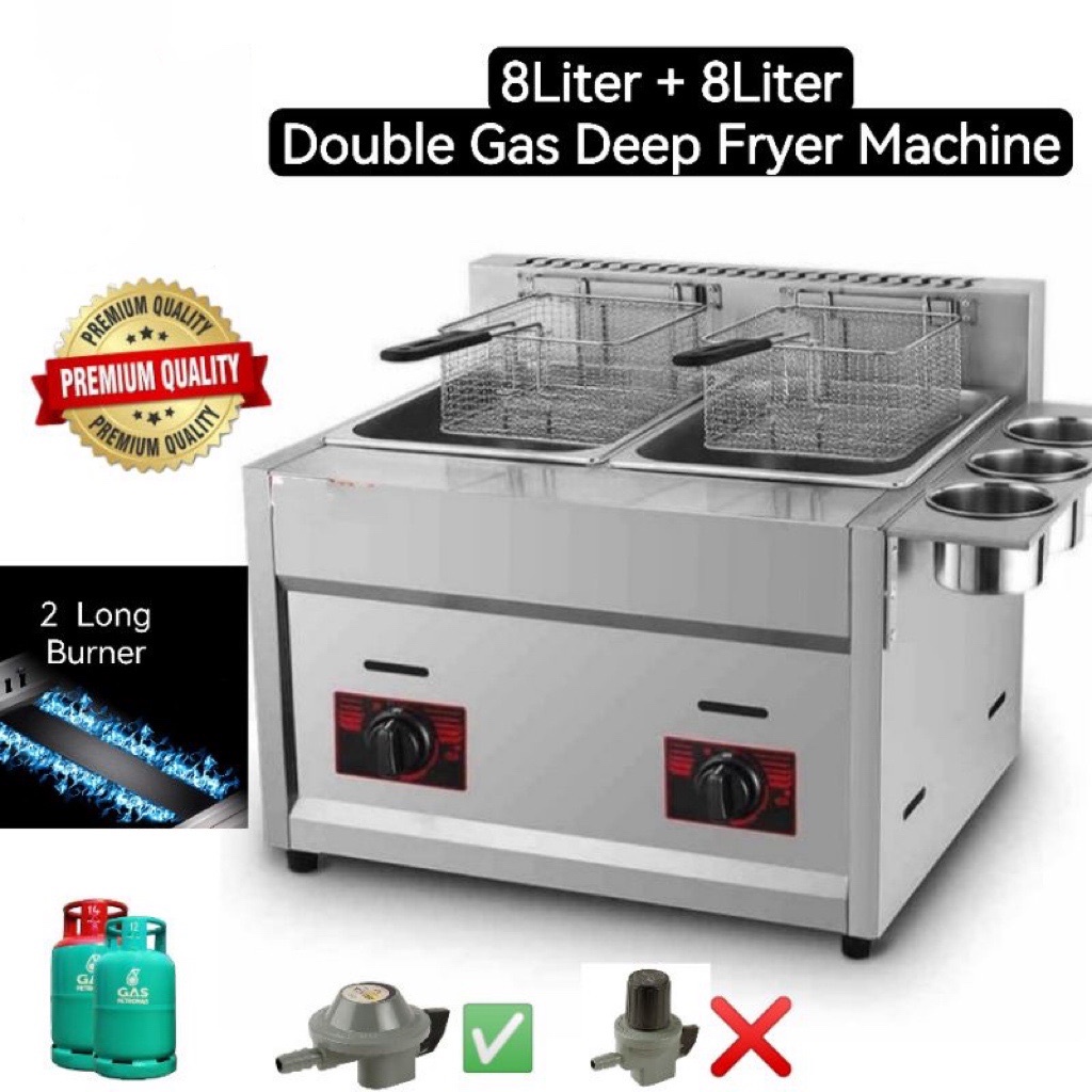 MD SINAR 2x8L Double Tank Gas Commercia Deep Fryer. Dapur goreng gas ...
