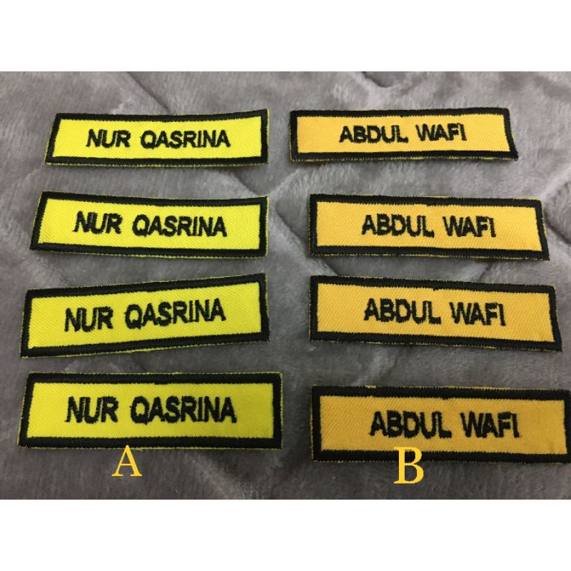 Name tag sekolah rumi kain warna kuning(sebaris) | Shopee Malaysia