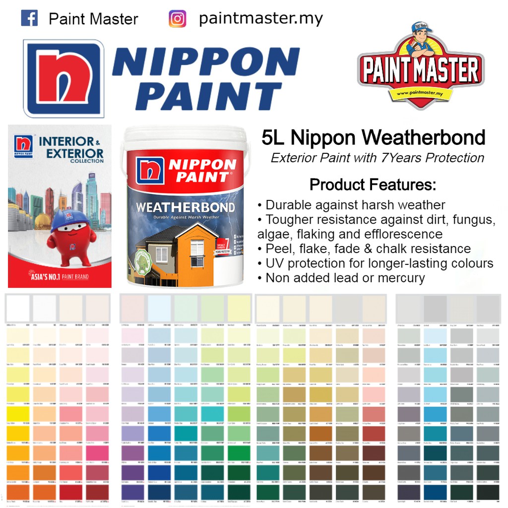 5l nippon paint weatherbond exterior paint with 7years protection - cat ...