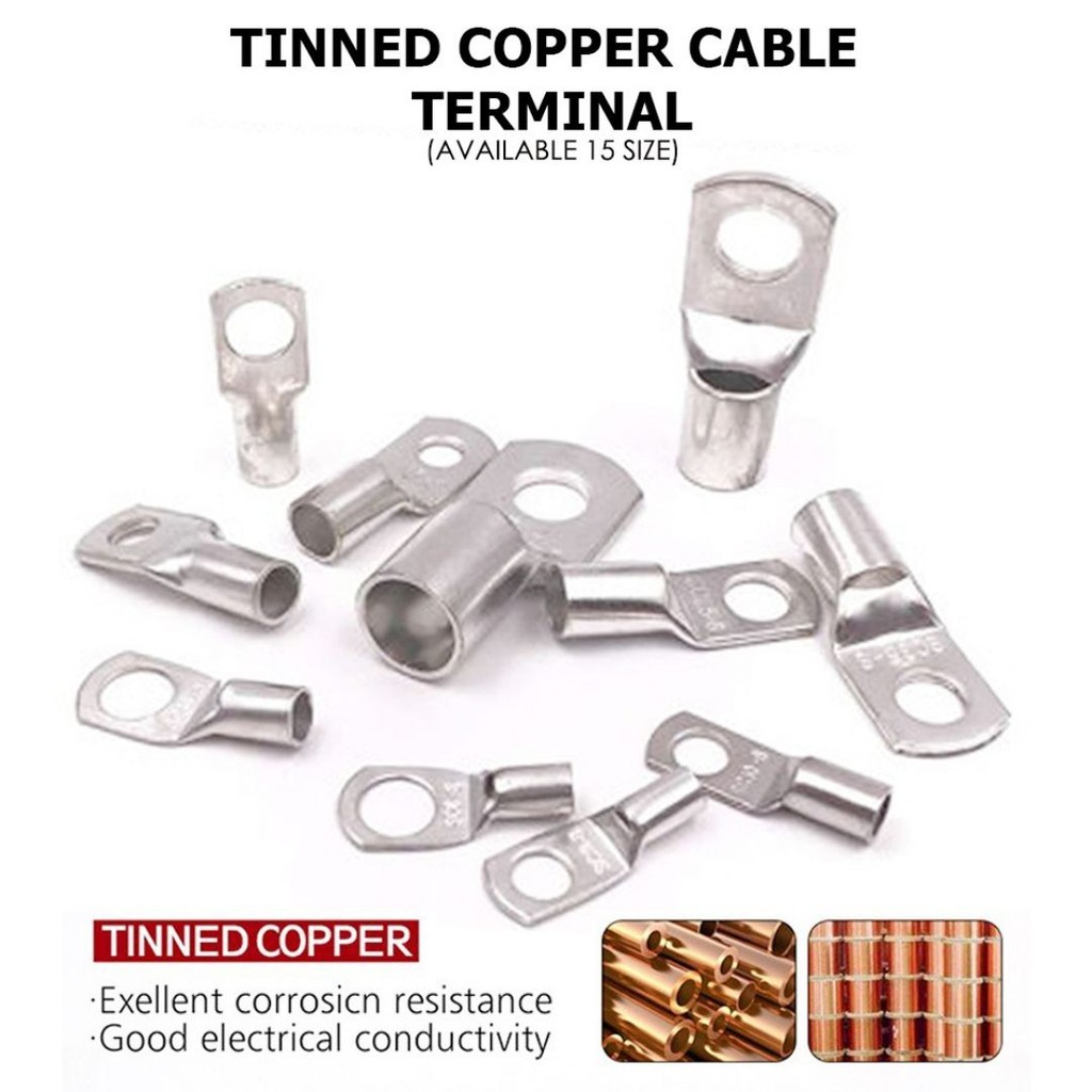 Sino Tinned Copper Cable Lug Terminal - 4mm/6mm/10mm/16mm/25mm/35mm/50mm/70mm [Pure Copper/Tin ...