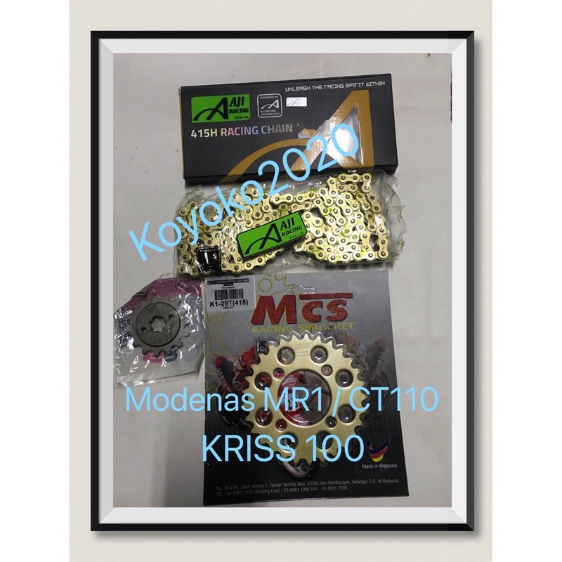 aji racing 415 chain gold spoket mcs spoket set Modenas kriss 100/CT110 /MR1 | Shopee Malaysia