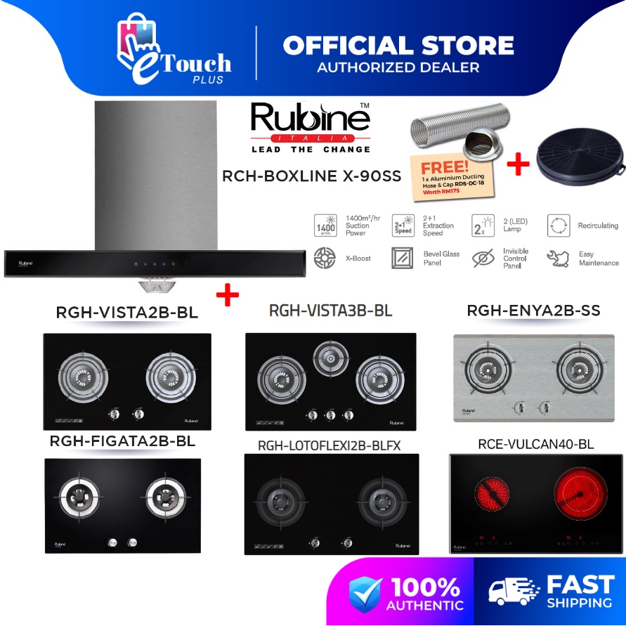 Rubine RCH-BOXLINE X-90SS Cooker Hood + Built In Hob VISTA2B/VISTA3B ...