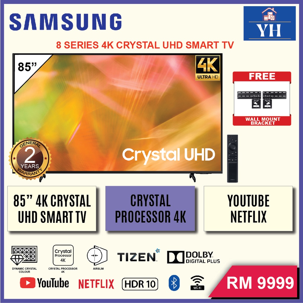 Samsung 85'' 4K UHD Smart TV AU8000 Series with Crystal Processor 4K ...