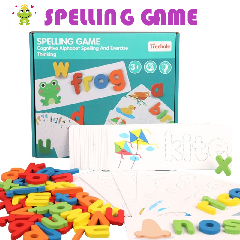 Wooden ABC Spelling Game Montessori Early Education Flash Card Learning ...
