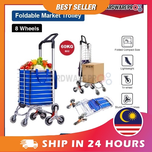 Foldable Trolley Shopping Cart Troli Pasar Boleh Lipat Grocery Trolley ...