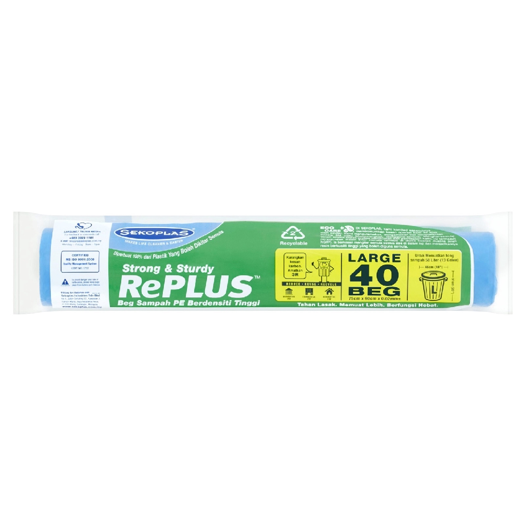 Sekoplas RePLUS HDPE Garbage Bags L (40 pcs) | Shopee Malaysia
