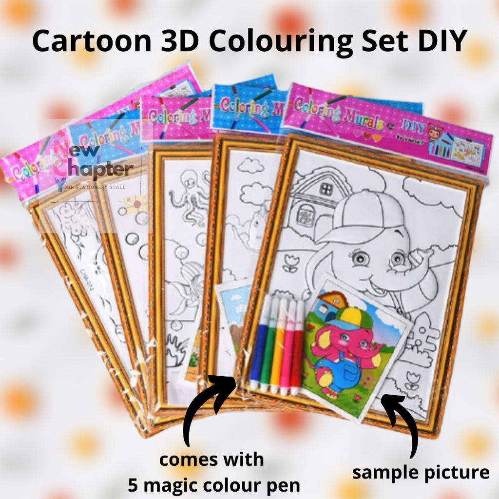 Children Cartoon 3D Colouring Set Mural DIY Magic Colour Pen Random ...