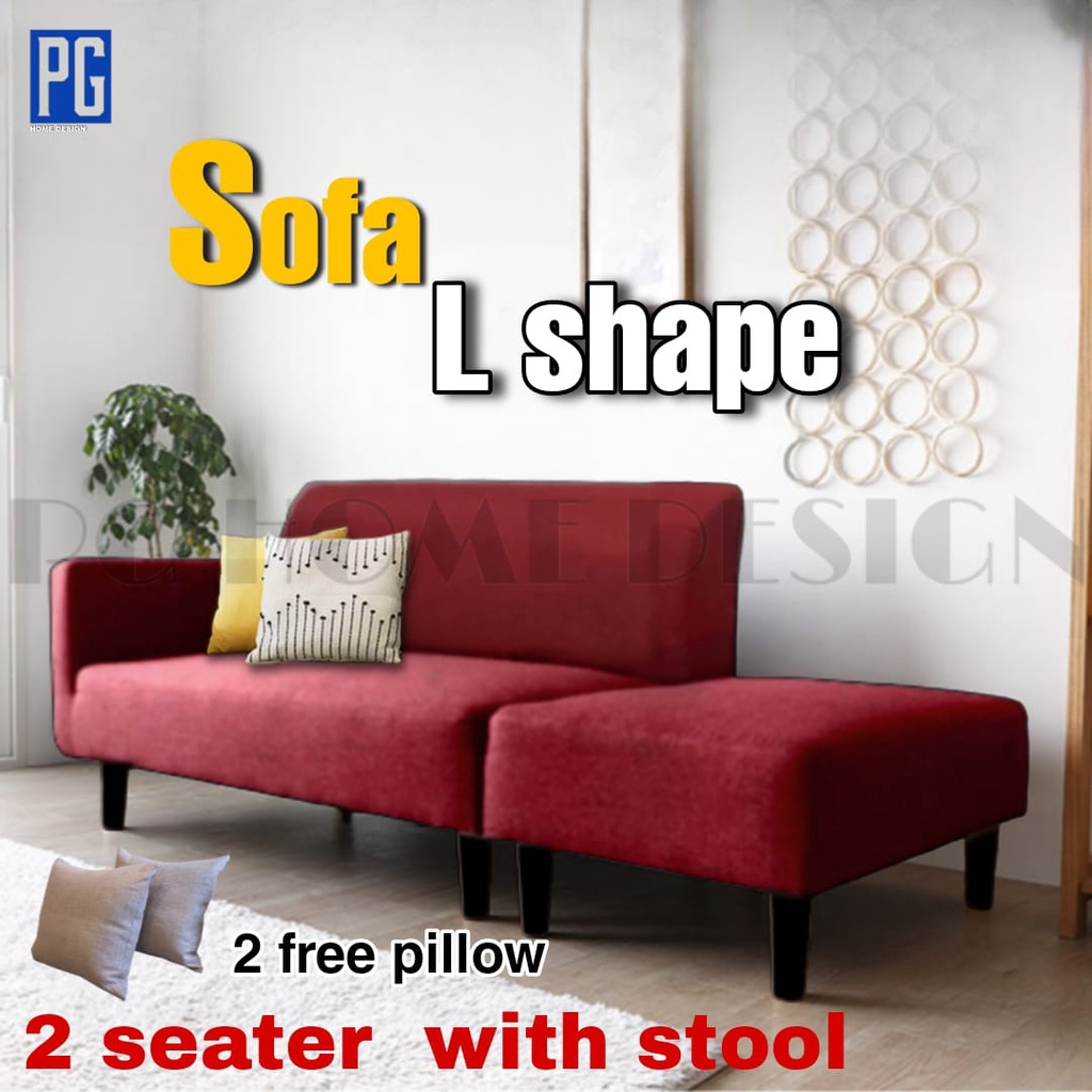 PG HOME : 2- Seater Fabric Sofa with stool FREE 2 Small Pillows ...