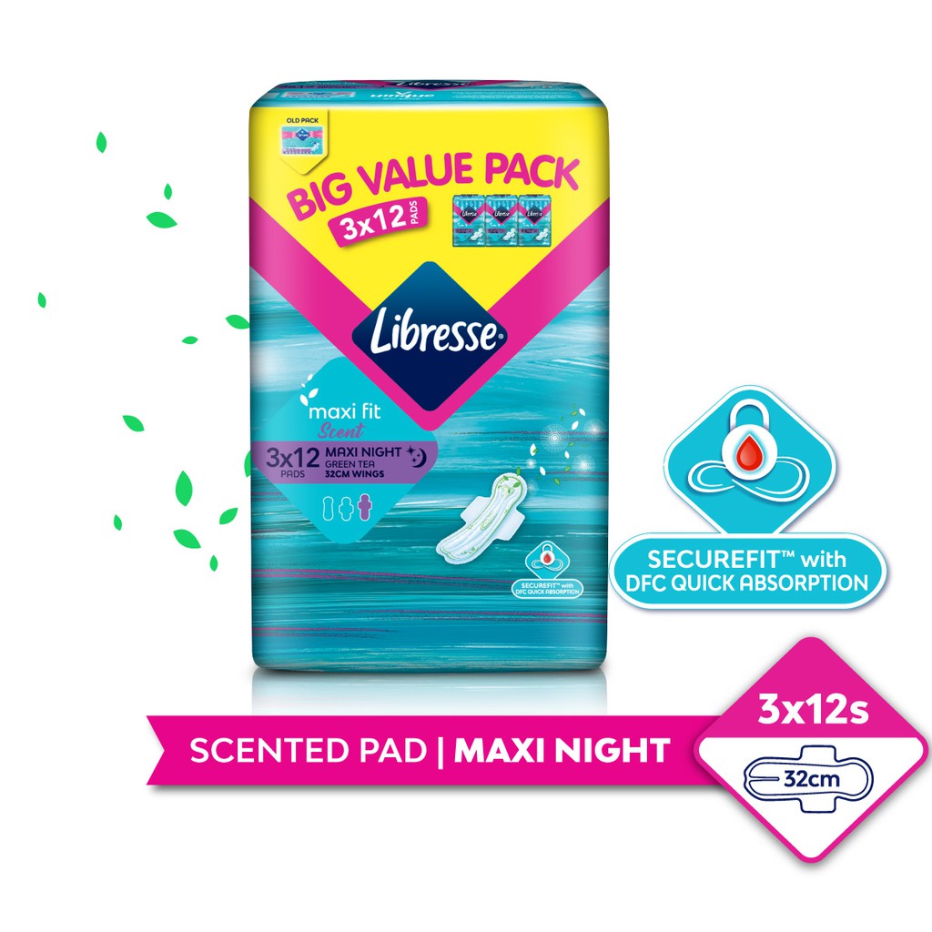 Libresse Green Tea Maxi Night Wings 32cm (3x12s) | Shopee Malaysia