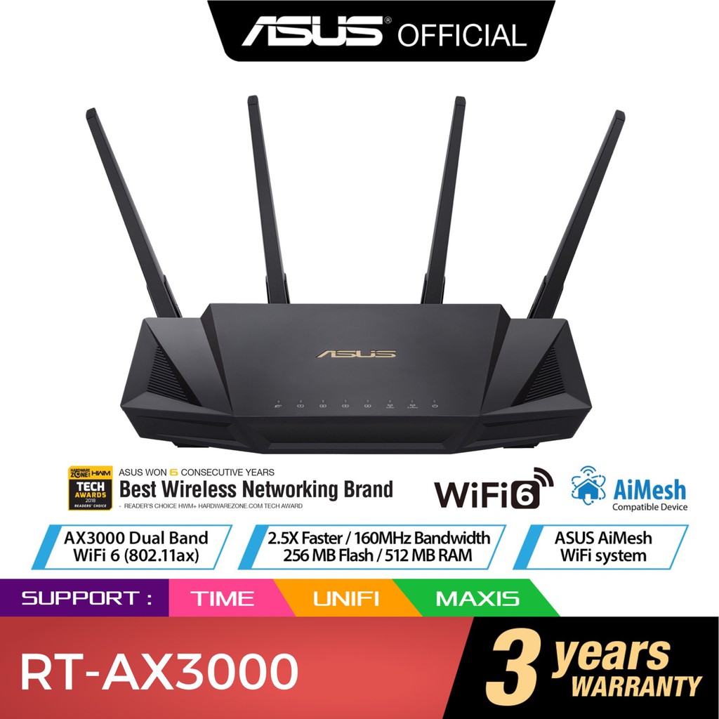 ASUS AX3000 WiFi 6 Router RT-AX3000 with AiMesh Support | Shopee Malaysia