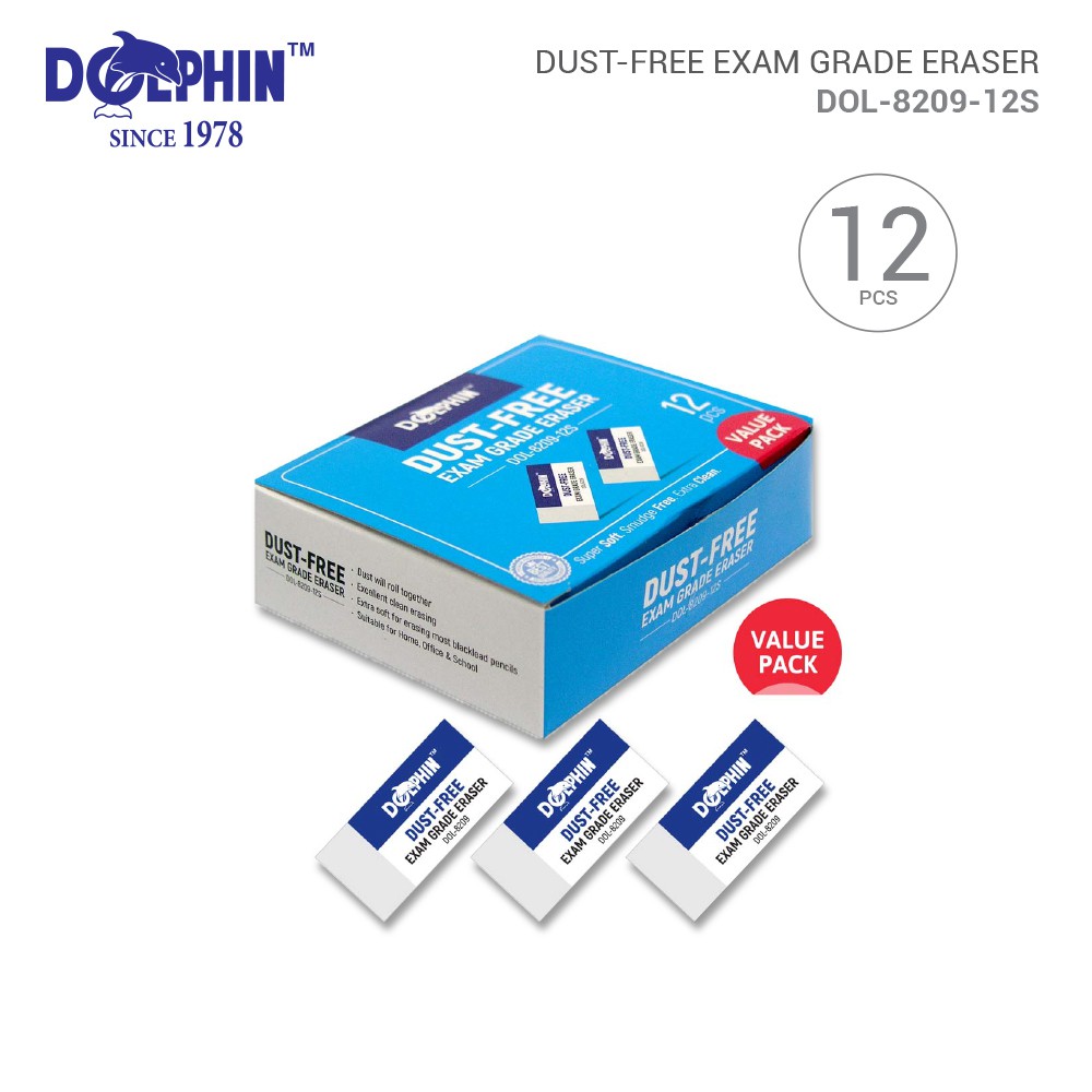 DOLPHIN Dust-Free Exam Grade Eraser Value Pack WHITE/ BLACK/ MULTI ...