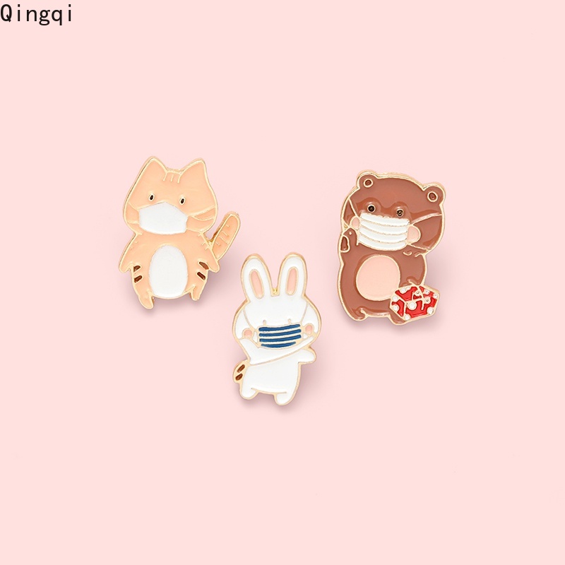 Cute Animal Enamel Pins Bear Cat Rabbit Brooch Badges Clothes Lapel ...