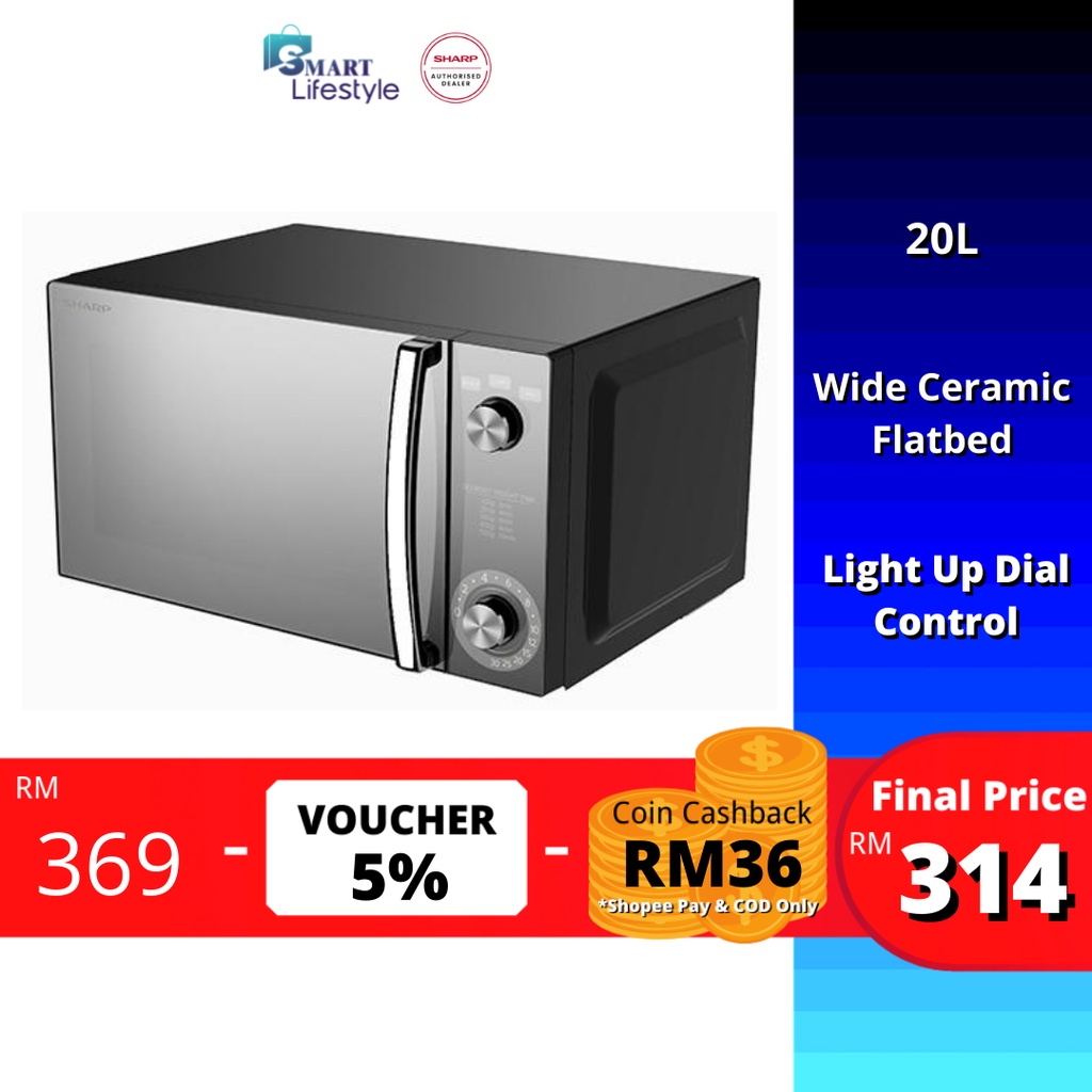 Sharp Mechanical Dial Flatbed Microwave Oven (20L) R2121FGK | Shopee ...