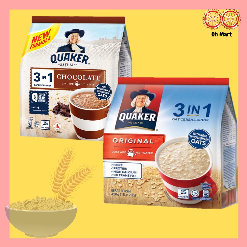 Quaker 3 in 1 Oat Cereal Drink Chocolate/ Original -28g x 15 sachets ...