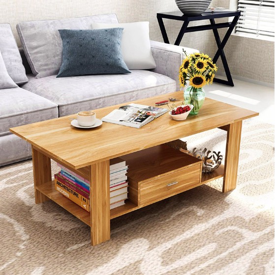Estee ONE WOODEN SMALL COFFEE TABLE WITH DRAWER - 1350 | Shopee Malaysia