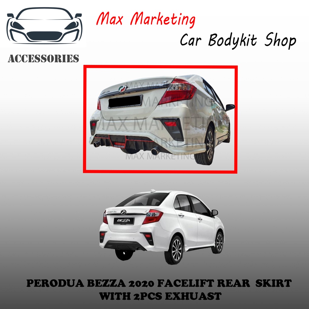 PERODUA BEZZA 2020 FACELIFT REAR SKIRT WITH 2 PCS EXHUAST ABS SKIRT LIP ...